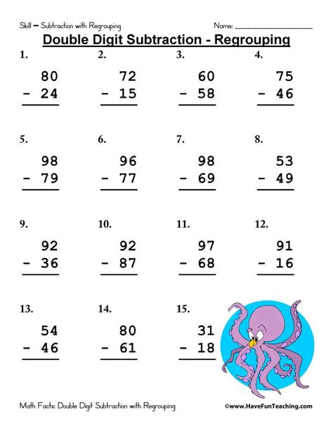 Subtract 2 Digit Numbers With Regrouping