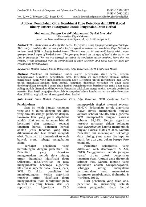 pdf aplikasi pengolahan citra kombinasi edge detection dan lbph local binary pattern