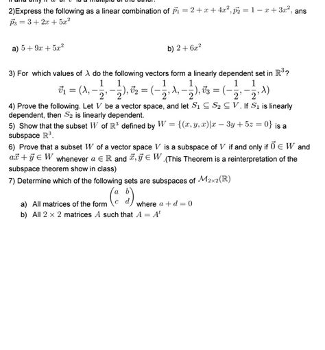 solved 2 express the following as a linear combination of p1