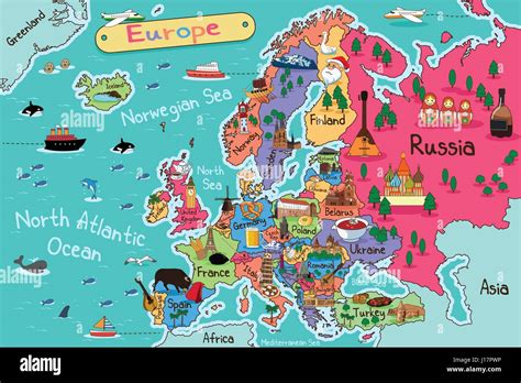Una ilustración vectorial del mapa de Europa en el estilo de dibujos