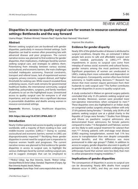 pdf disparities in access to quality surgical care for women in resource constrained settings