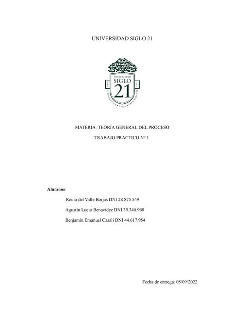 TP 1 Teoría General DEL Proceso 1 UNIVERSIDAD SIGLO 21 MATERIA