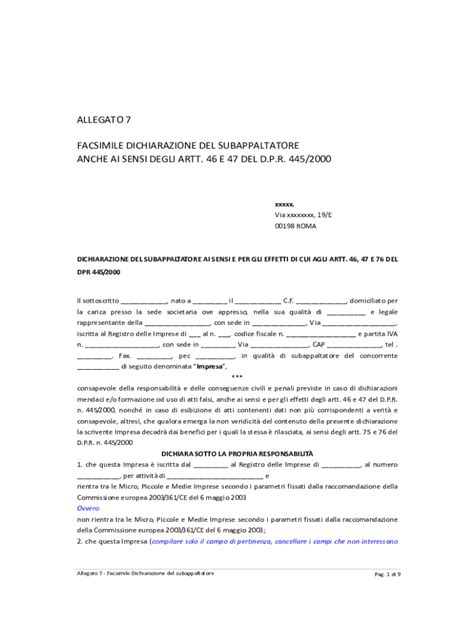 Compilabile Online Allegato 7 Facsimile Dichiarazione Del
