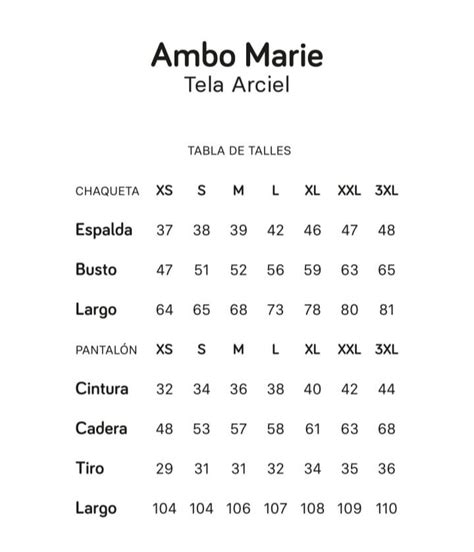 Tabla De Talles Ambos Tucuman