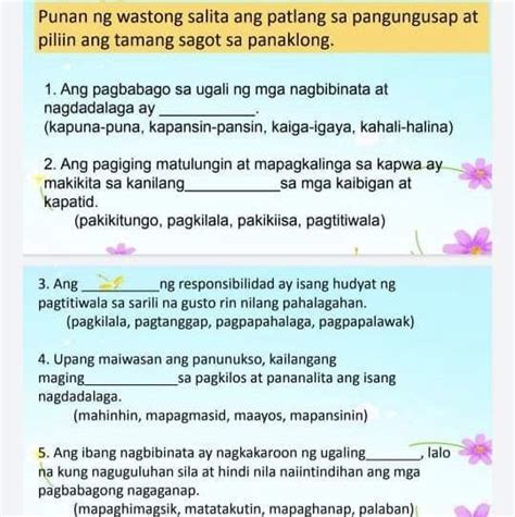Punan Ng Wastong Salita Ang Patlang Sa Pangungusap Pilliin Ang Tamang