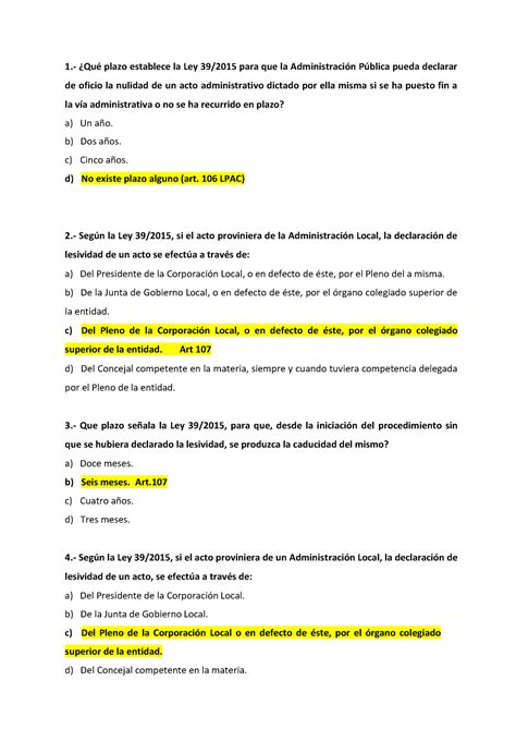 LOS TEST DE Administrativo 1 Qué plazo establece la Ley 39 2015