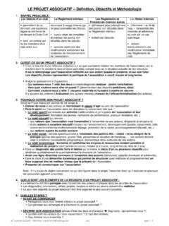 Le projet associatif Définition objectif et méthodologie le projet