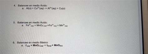 Solved 4 Balancee En Medio Acido A Al S Cu Aq Chegg