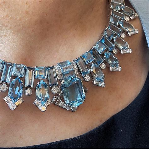 Stunning Art Deco Aquamarine And Diamond Necklace By Cartier Forming