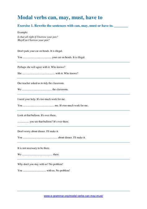 Modal Verbs Can May Must Worksheet E Grammar Modal Verbs Can May Must