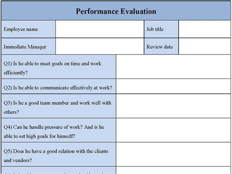 Performance Evaluation Form Editable PDF Forms