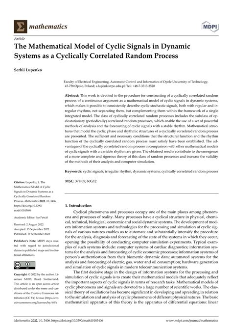 pdf the mathematical model of cyclic signals in dynamic systems as a cyclically correlated