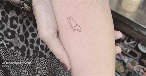 Single Needle One Line Butterfly Tattooed On The Inner