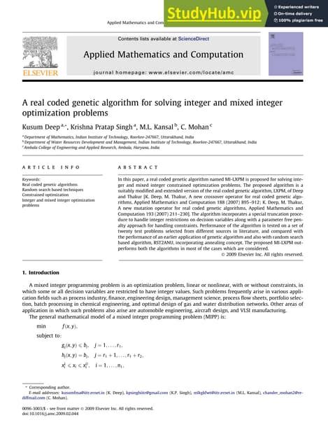 a real coded genetic algorithm for solving integer and mixed integer optimization problems pdf