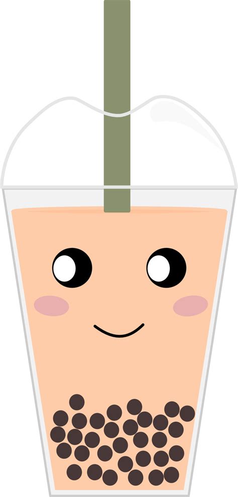 Kawaii Pearl Milk Tea Isolated On A Transparent Background Black
