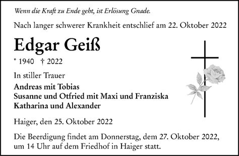 Traueranzeigen von Edgar Geiß vrm trauer de