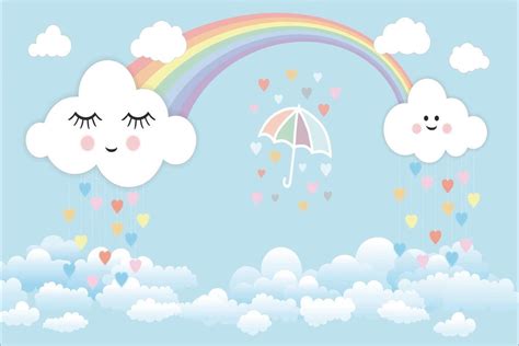 Painel De Festa Lona Chuva De Amor Nuvens Fofas Lona Fosca