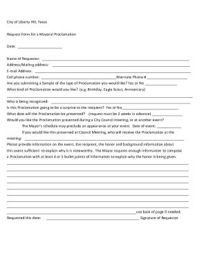 Fillable Online City Of Liberty Hill Texas Request Form For A Mayoral