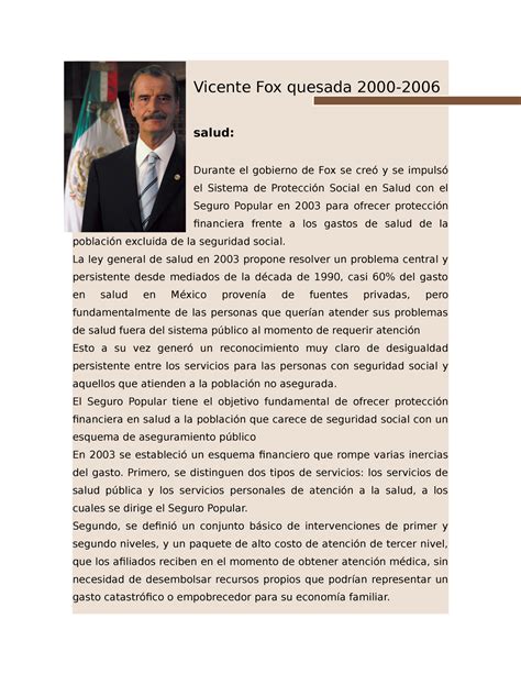 Vicente Fox Quesada Vicente Fox Quesada Salud Durante El