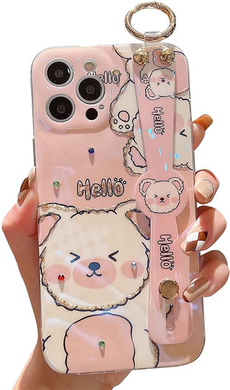 Lastma IPhone 13 Pro Max Case Cute With Wrist Strap Kickstand Glitter