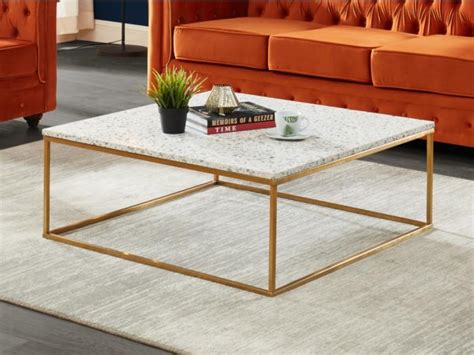 Mesa De Centro Design Aretha M Rmol Metal Blanco Y Dorado