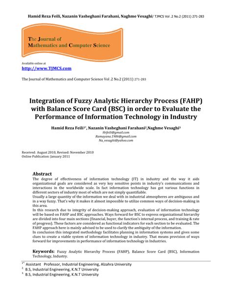 pdf integration of fuzzy analytic hierarchy process fahp with balance score card bsc in