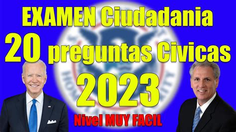 Examen de ciudadania en ESPAÑOL FACIL 20 Preguntas cívicas 2023 GRUPO