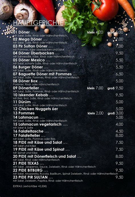Speisekarte von Pir Sultan Grill Döner Kebap restaurant Bitburg