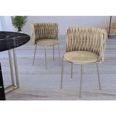 Lot de 2 chaises en velours beige pieds en métal argenté HERMIONE