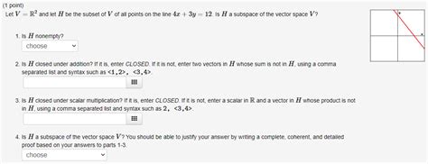 solved 1 point let v r2 and let h be the subset of v of