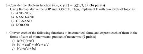 solved 3 consider the boolean function f w x y z ∑ 1 3 5
