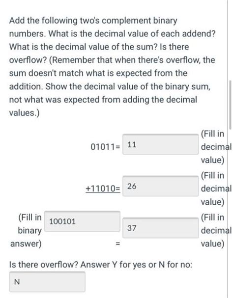 solved add the following two s complement binary numbers