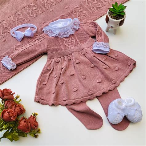 Kit Saida Maternidade Menina Rosê Vestido Tricot 6 Peças Elo7