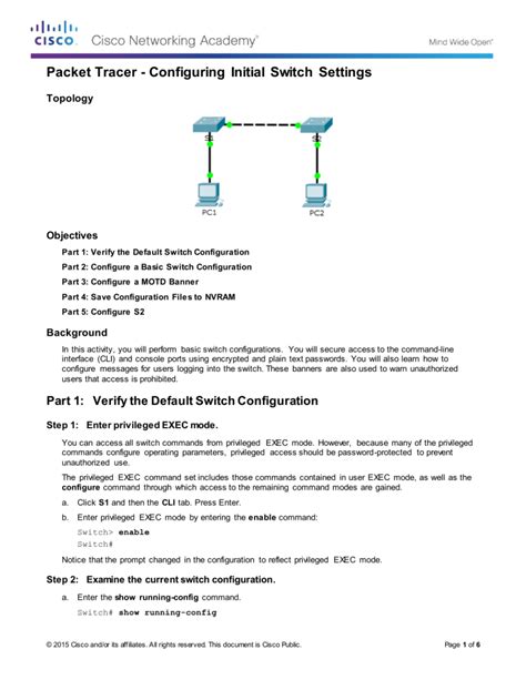 2 2 3 4 Packet Tracer Configuring Initial Switch Settings
