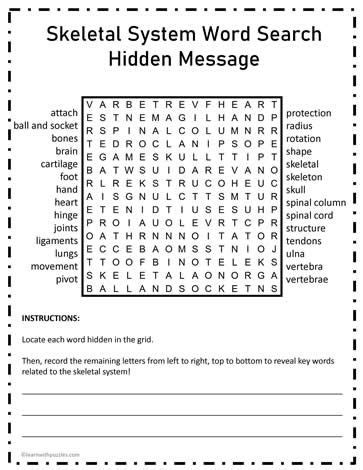 Skeletal System Word Search In Skeletal System Skeletal