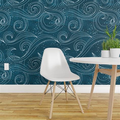Peel Stick Wallpaper 2FT Wide Wild Waves Mermaid Ocean Sea Whimsical