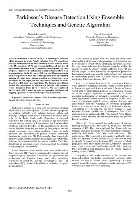 pdf parkinson s disease detection using ensemble techniques and genetic algorithm