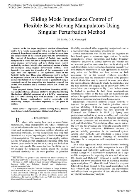 pdf sliding mode impedance control of flexible base moving manipulators using singular