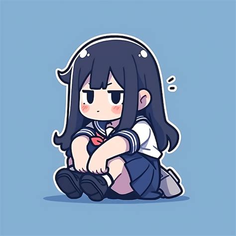 Premium Ai Image Sticker Anime Girl Cute Chubby Cartoon With Bold Vector Bold Line Design With