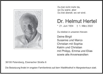 Traueranzeigen Von Helmut Hertel Trauer36 De