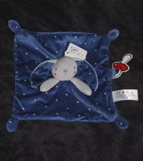 NICOTOY SIMBA TOYS KIABI Doudou Plat Lapin Bleu Etoiles Attache Tétine