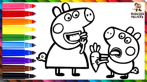 Dibuja Y Colorea A Peppa Pig Y George Pig Comiendo Zanahorias Dibujos