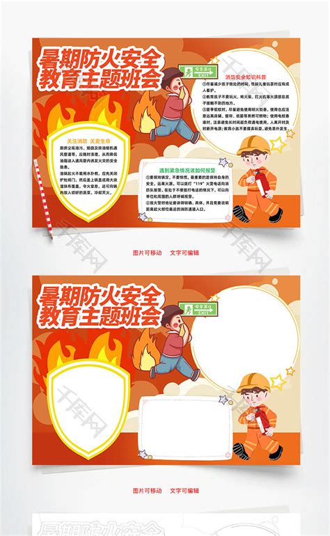 暑期防火安全教育主题班会word手抄报 千库网 手抄报ID188302