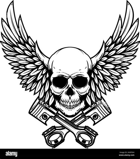 Winged Skull With Crossed Pistons Design Element For Emblem Sign
