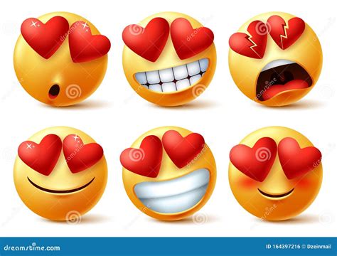Smiley Emoticons Or Emojis Face With Heart Eye Vector Set Smileys