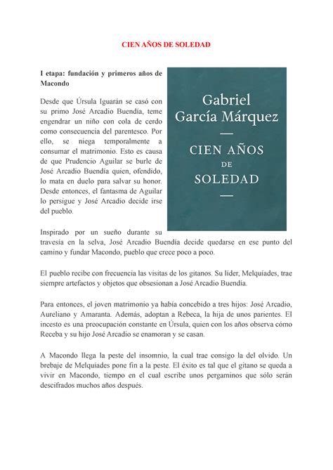 CIEN AÑOS DE Soledad Lectura CIEN AÑOS DE SOLEDAD I etapa