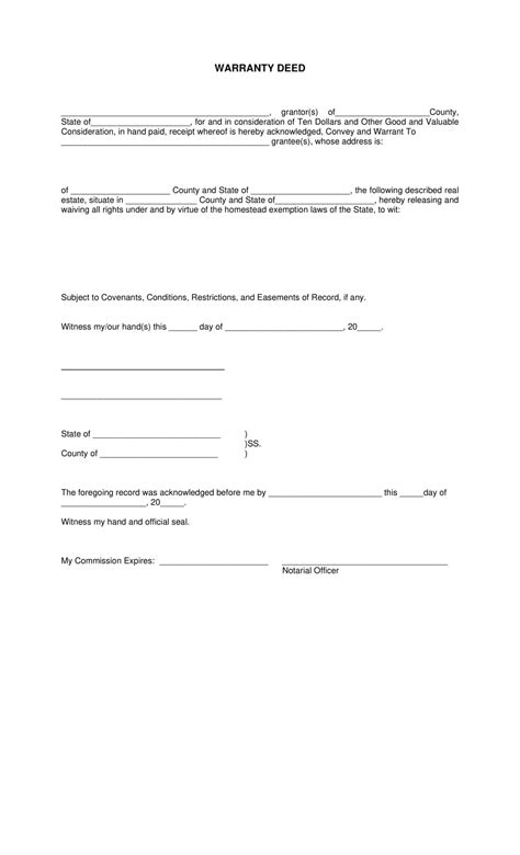 Free Printable Warranty Deed Form Templates PDF Word