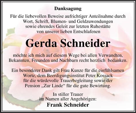 Traueranzeigen Von Gerda Schneider Abschied Nehmen De