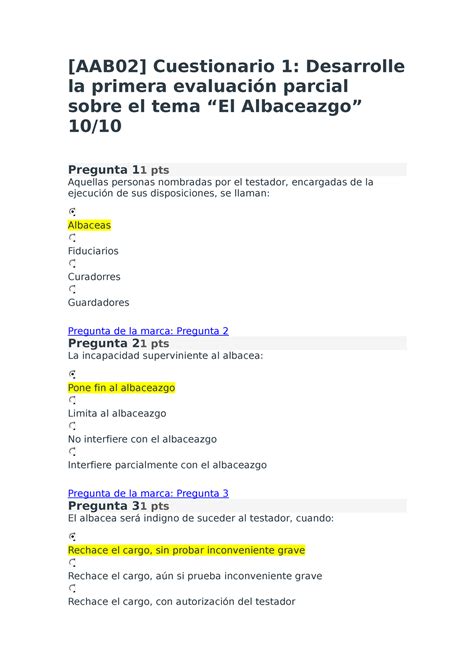 Aab Cuestionario Desarrolle La Primera Evaluaci N Parcial Studocu