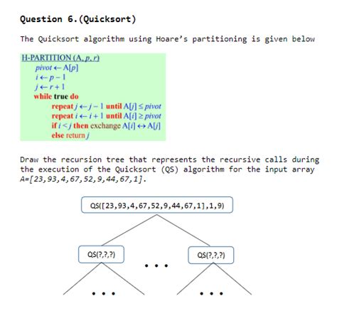 solved question 6 quicksort the quicksort algorithm using